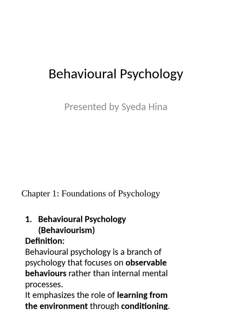 Behavioural Psychology Lecture 1 | PDF | Psychology | Behaviorism