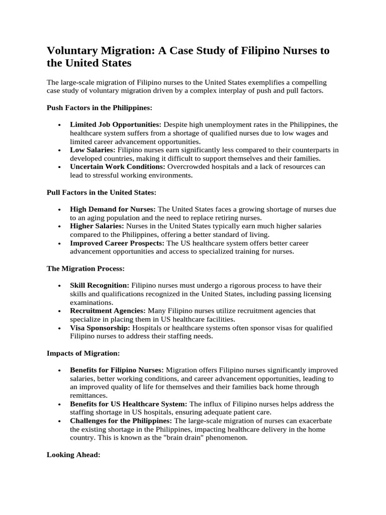 Voluntary Migration Filippino Nurses | PDF | Human Migration | Nursing