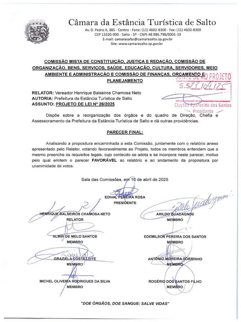 PL 28-25 - Parecer Comiss o Mista CCJR - Corg e Cfop - Ocr | PDF