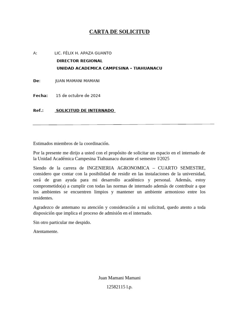 Modelo de Solicitud de Internado | PDF