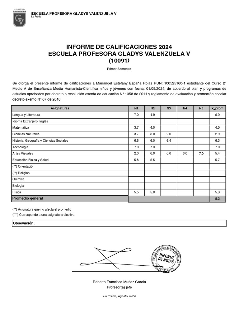 Informe de Notas | PDF