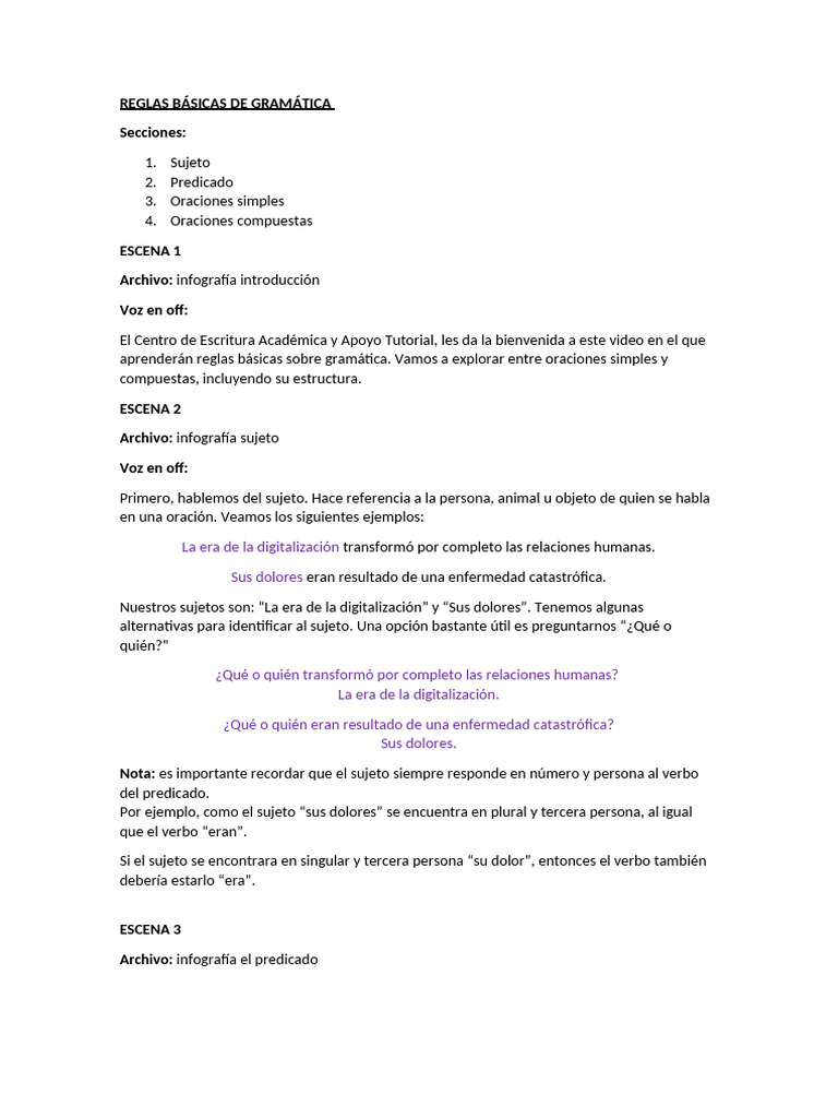 Reglas Básicas de Gramática Esencial | PDF | Oración (Lingüística) | Verbo
