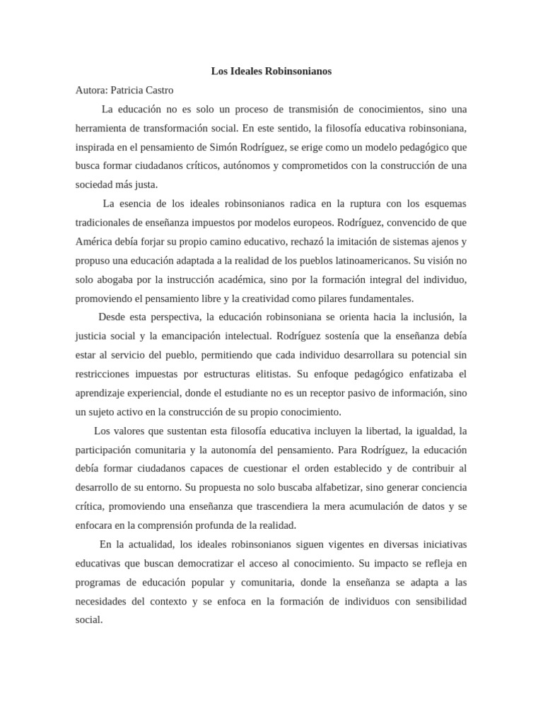 Los Ideales Robinsonianos | PDF | Enseñando | Pensamiento