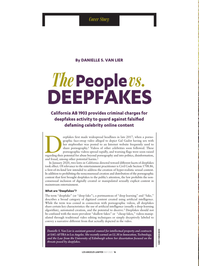 Van Lier Deepfakes LA Lawyer 5-20 | PDF | Damages | Pornographic Film
