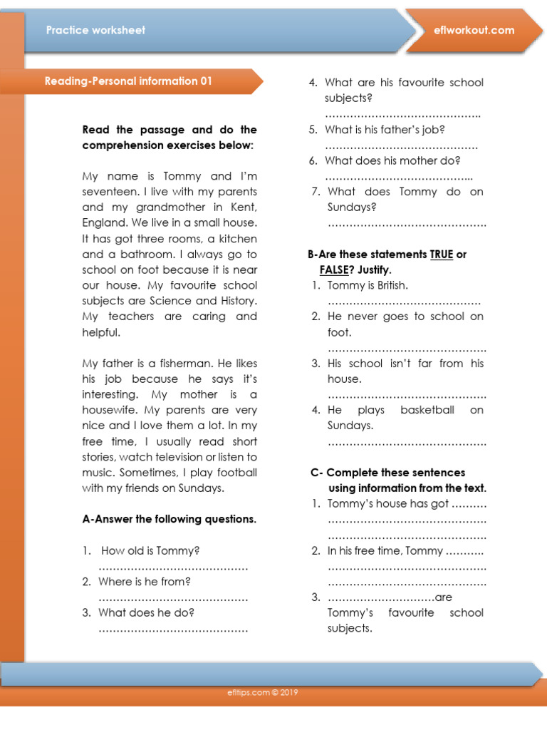 Tommy's Life: A Comprehension Guide | PDF