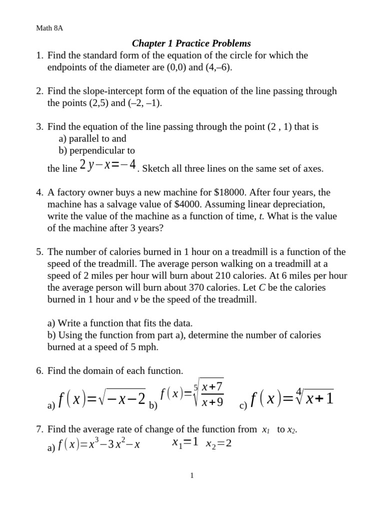 Chapter 1 Practice Problems With Answers | PDF | Function (Mathematics) | Mathematical Concepts