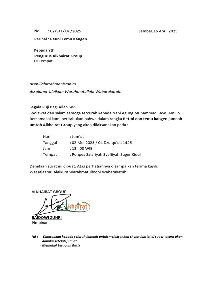 Reoni Dan Temu Kangen Pengurus | PDF
