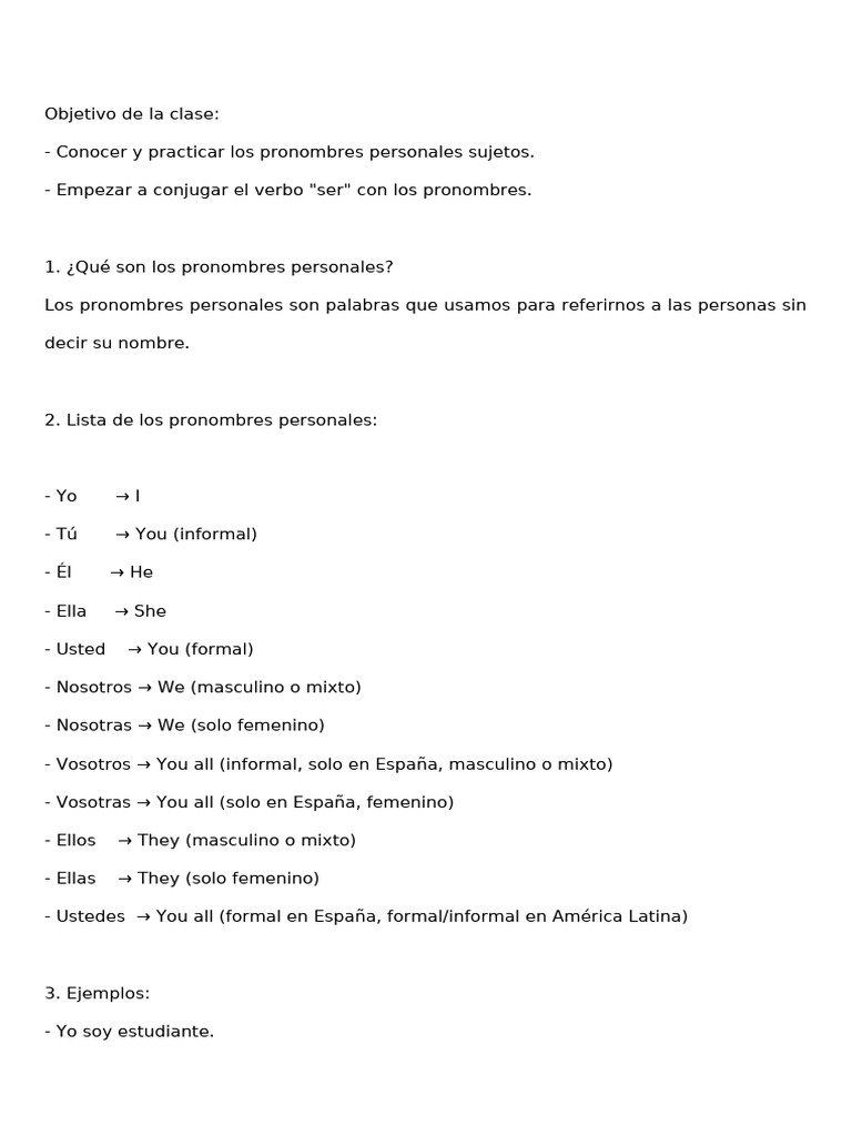 Pronombres Personales y Verbo "Ser" | PDF