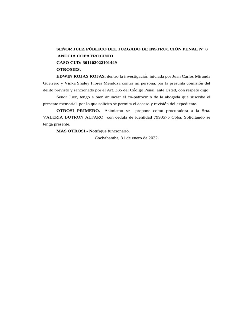 Edwin Rojas Rojas - Apersonamiento | PDF