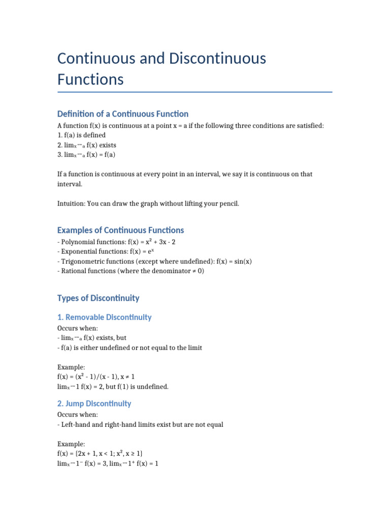 Continuous and Discontinuous Functions | PDF