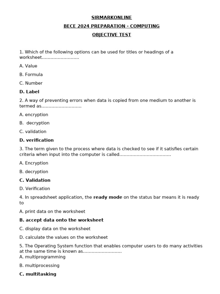 Bece 2025 Preparation (Obj) | PDF | Computer Data Storage | Computer File