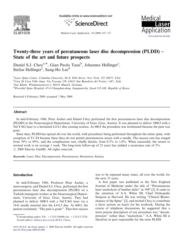 Twenty-three years of percutaneous laser disc decompression (PLDD)– State of the art and future ...