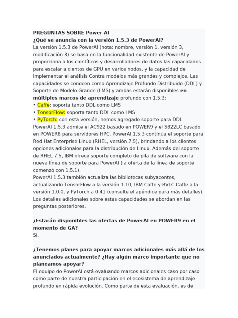 PREGUNTAS SOBRE Power AI | PDF | Computación en la nube | Aprendizaje profundo