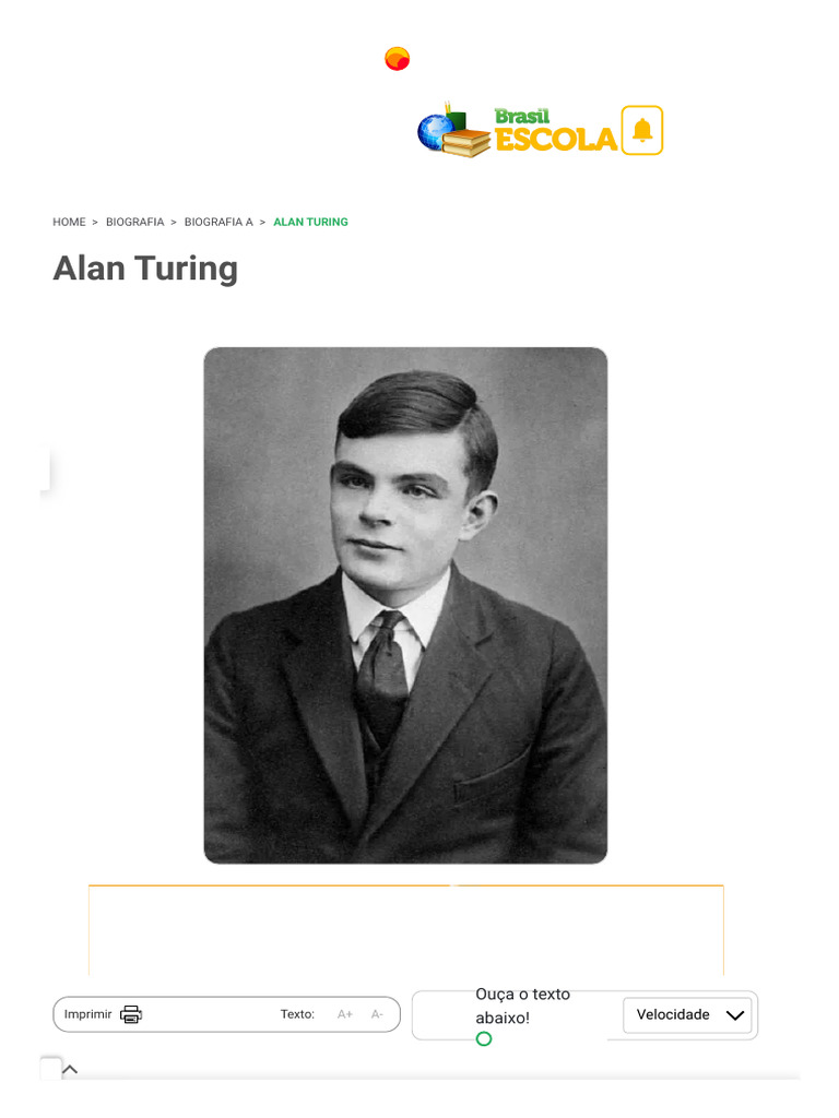 Alan Turing - Vidas Pessoal, Carreira e Legado - Brasil Escola | PDF | Alan Turing | Criptografia