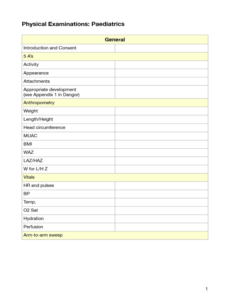 Pediatric Physical Examination Guide | PDF