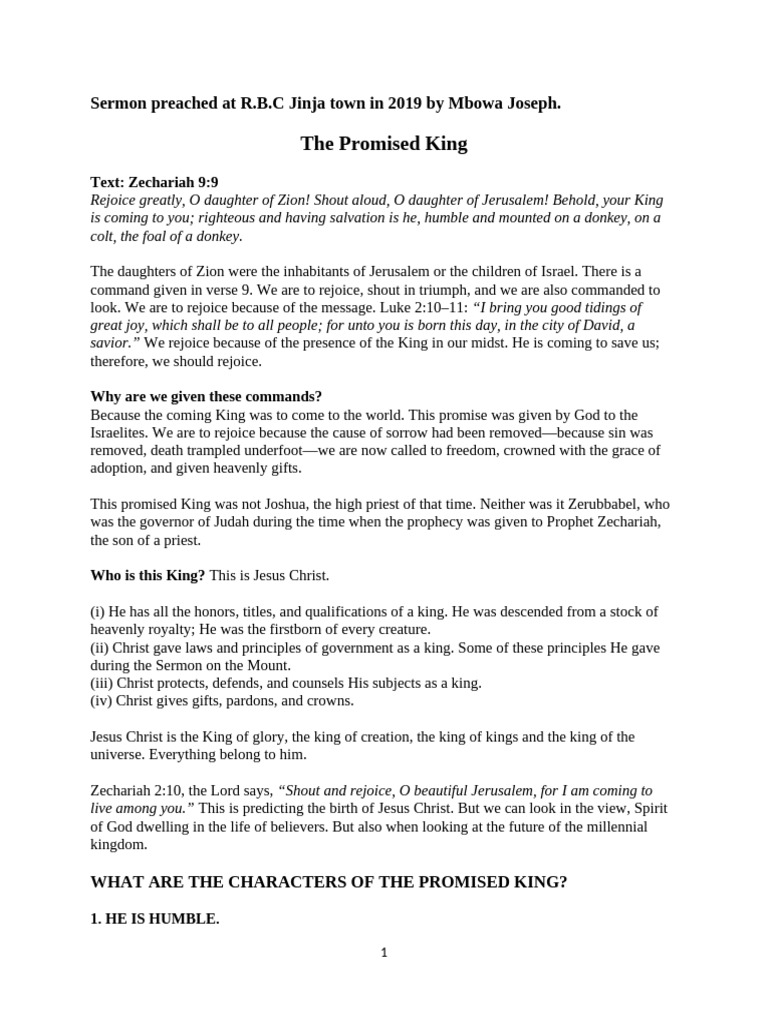 The Humble and Righteous King: A Sermon | PDF | Humility | Salvation