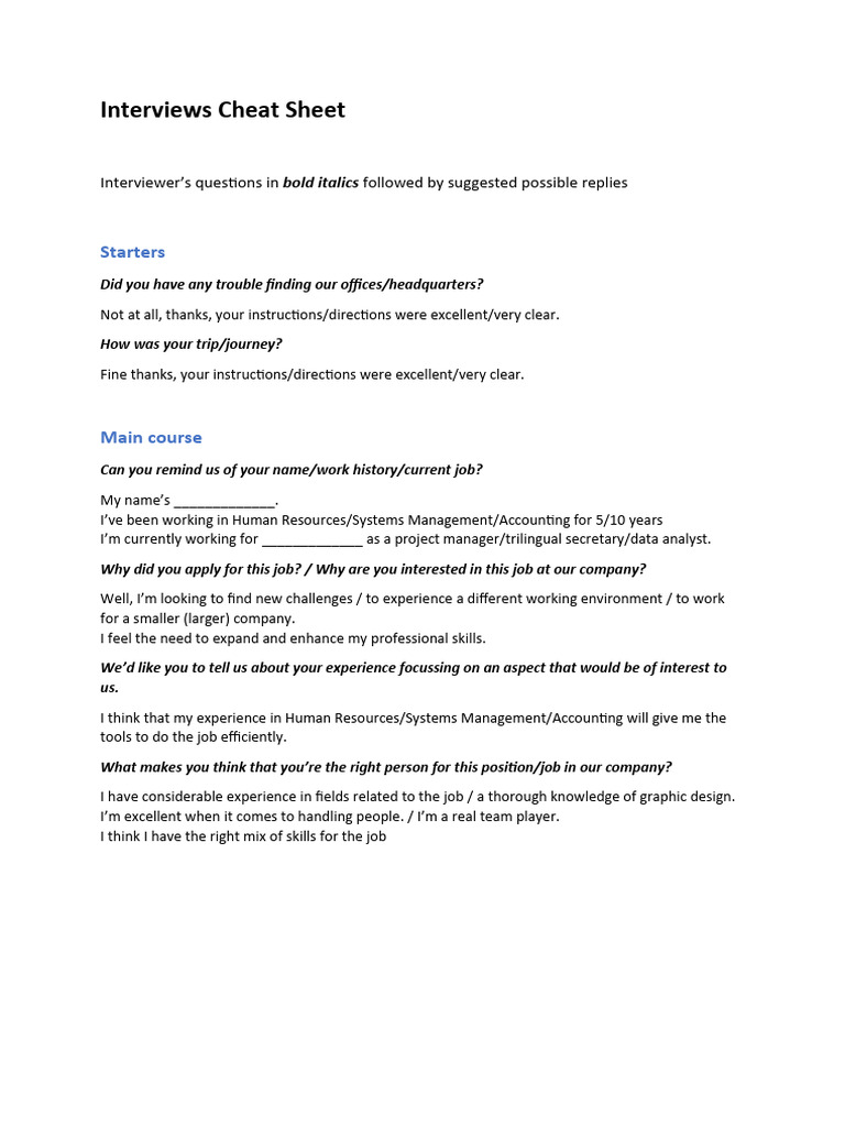 Module 2 Interviews Cheat Sheet | PDF
