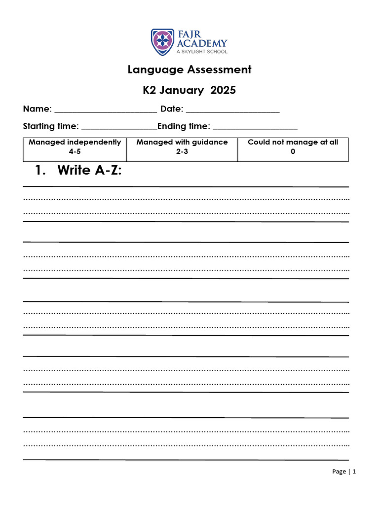 K2 Language Assessment Form | PDF