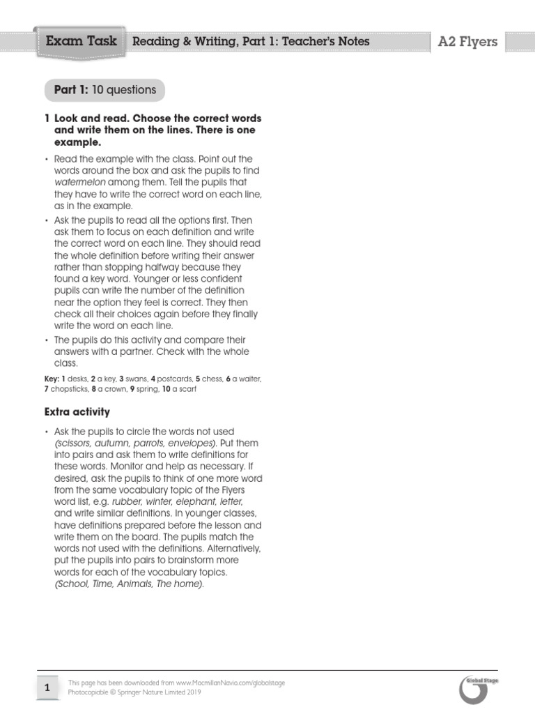 GS A2 Flyers Exam Task R&W Pt1 TN | PDF