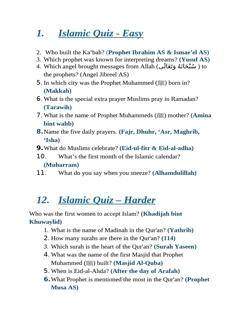 Islamic Quiz | PDF