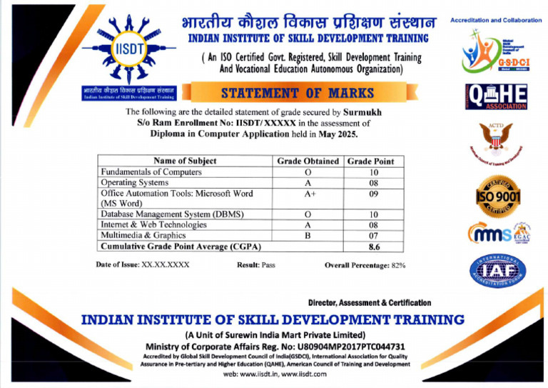 Sample Marksheet | PDF