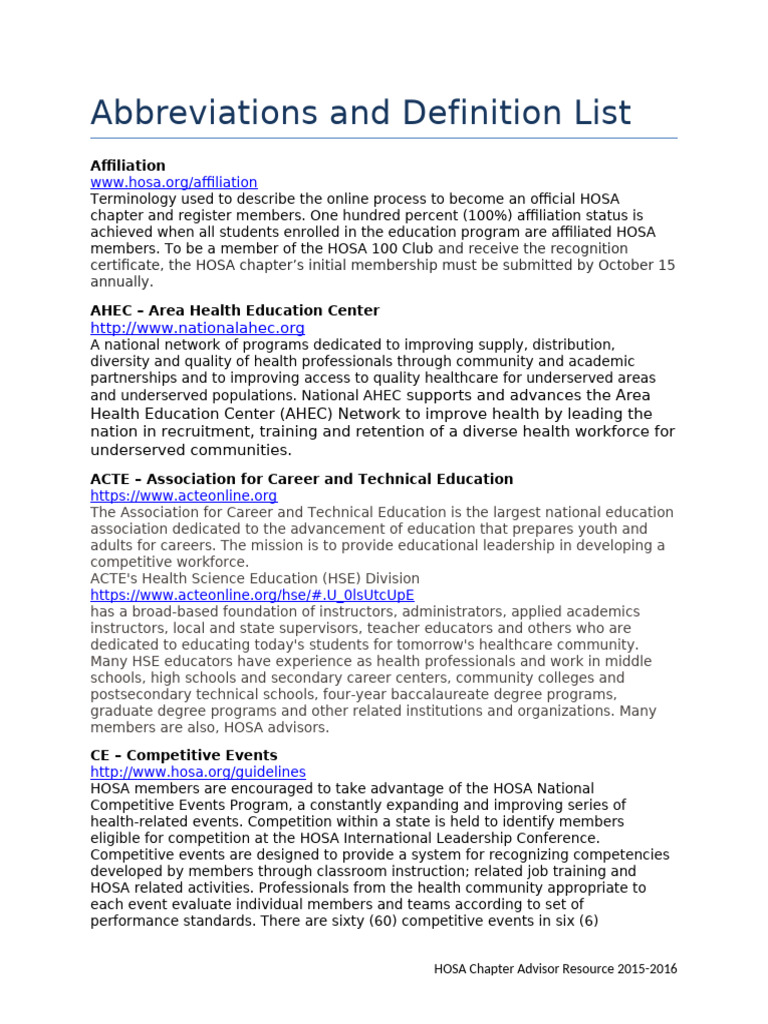 2017 18 HOSA Definitions Abbreviations List | PDF | Individualized ...