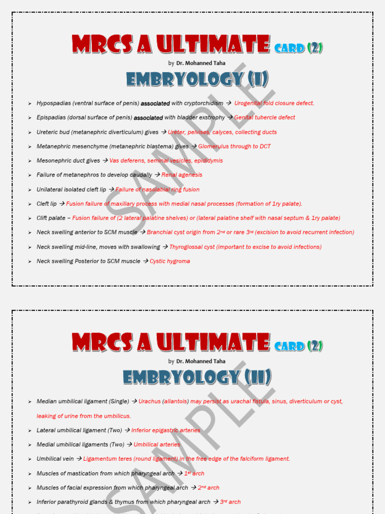 MRCS A Ultimate Cards (Embryology) | PDF | Human Anatomy