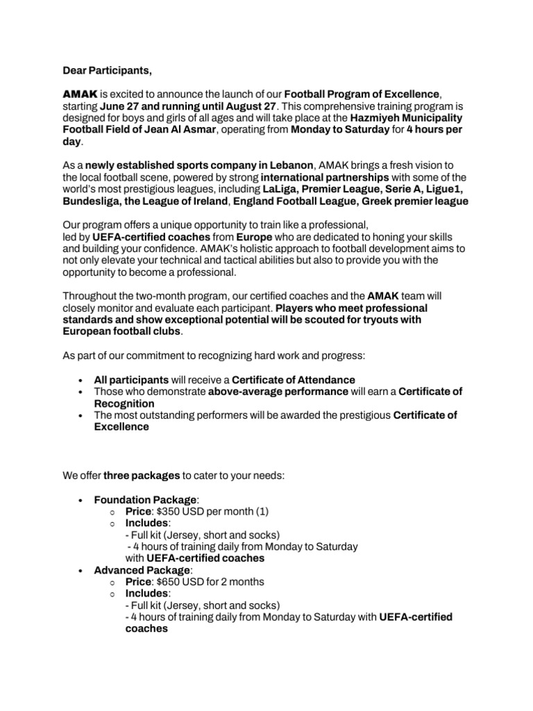 AMAK Summer Football Program 2025. | PDF