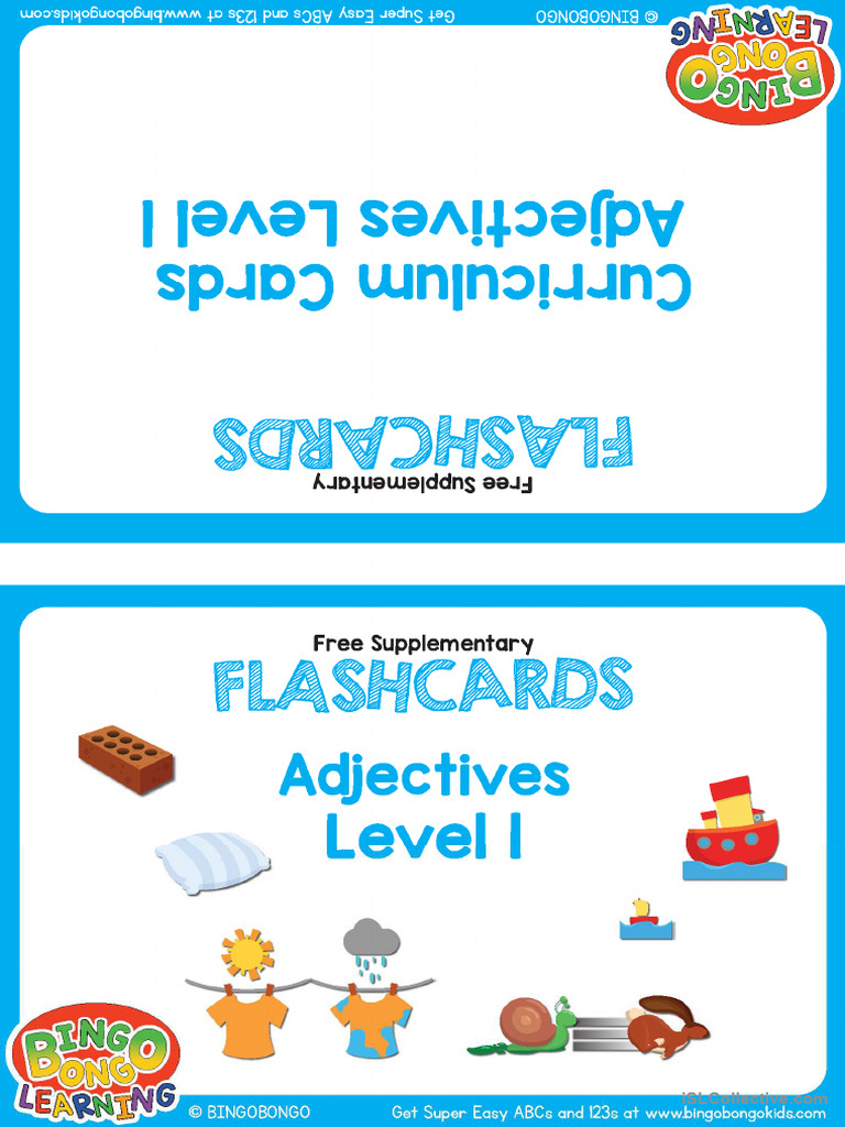 Adjectives Flashcards SET 1 - BINGOBONGO Learning | PDF