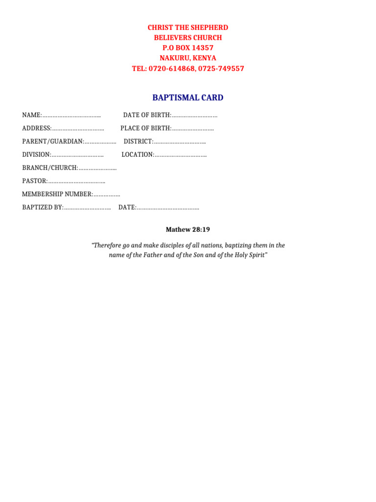 Baptismal Card Template for Believers Church | PDF