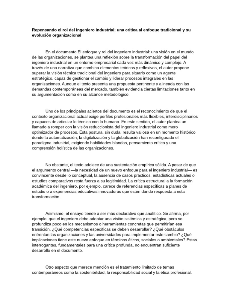 Repensando El Rol Del Ingeniero Industrial | PDF | Ingeniería Industrial | Ingeniero