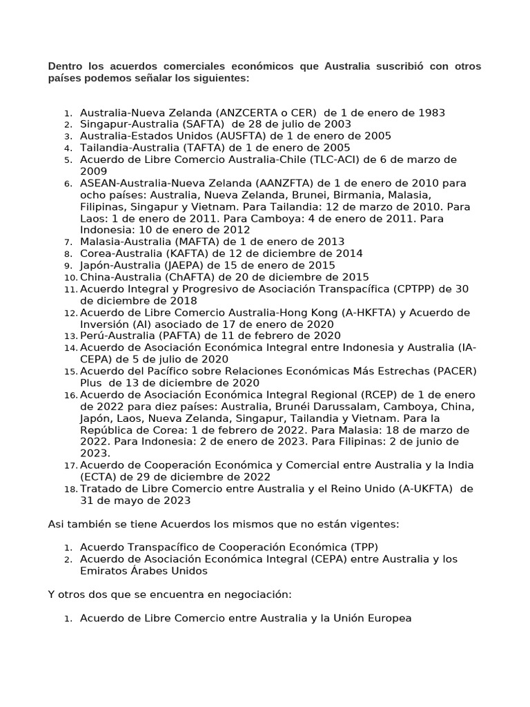 Acuerdos Comerciales de Australia | PDF | Relaciones Internacionales ...
