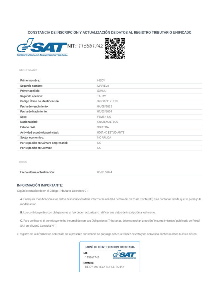 Constancia RTU Heidy Suhul Tahay | PDF