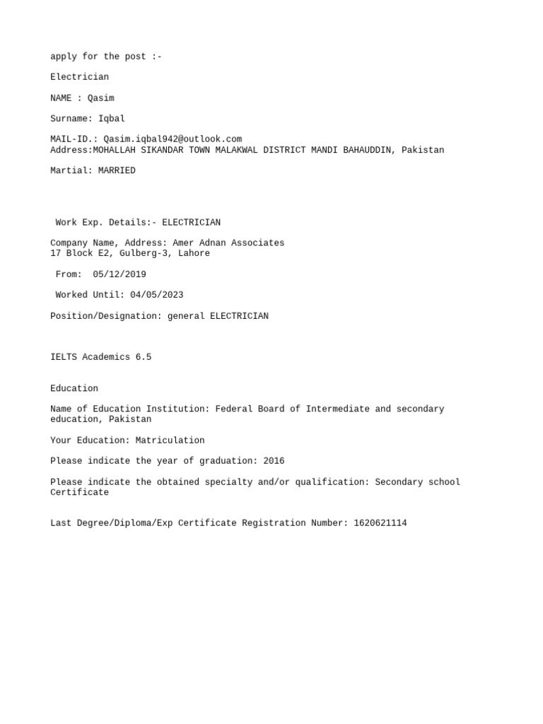 Qasim Abbas General Form | PDF