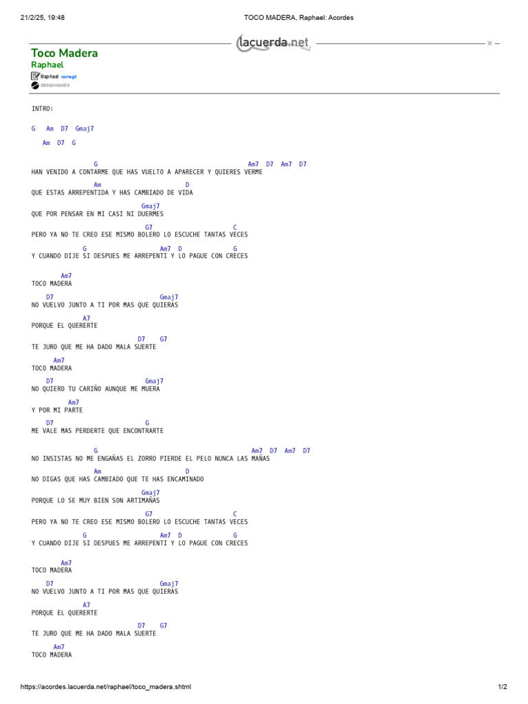 TOCO MADERA, Raphael - Acordes | PDF | Grabación de sonido