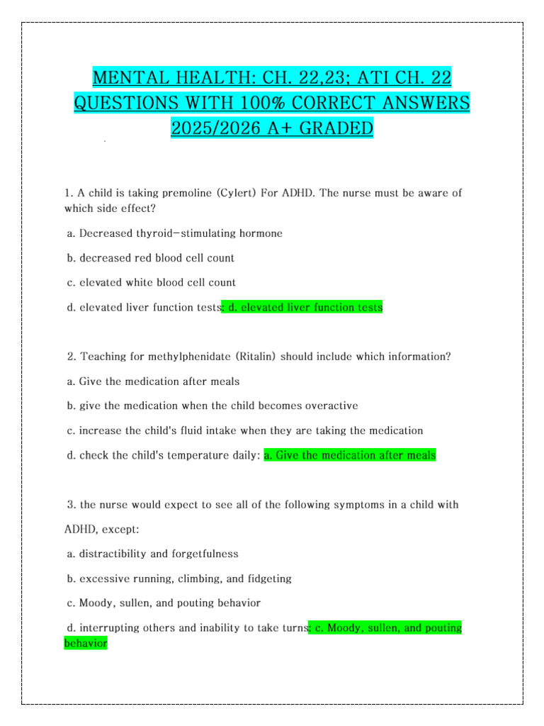 Mental Health - Ch. 22,23 Ati Ch. 22 Questions With 100% Correct Answers 2025-2026 A+ Graded | PDF