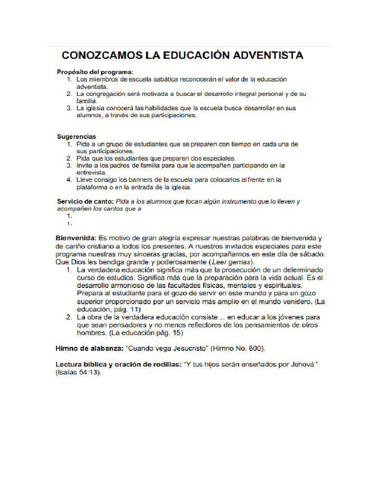 ES Programa Escuela Sabatica | PDF