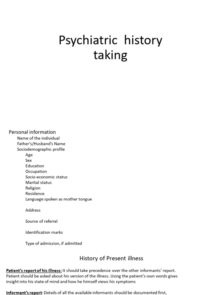 Psychiatric History Taking | PDF | Hallucination | Affect (Psychology)