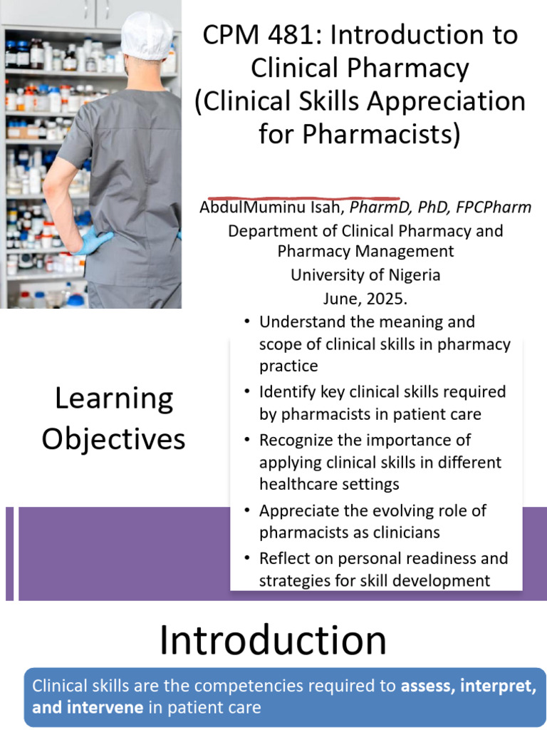 CPM 481 - Clinical - Skills Appreciation For Pharmacists | PDF ...