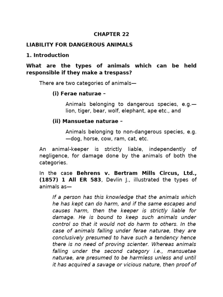 CHAPTER 22 - Animal Liability | PDF | Scienter | Trespass