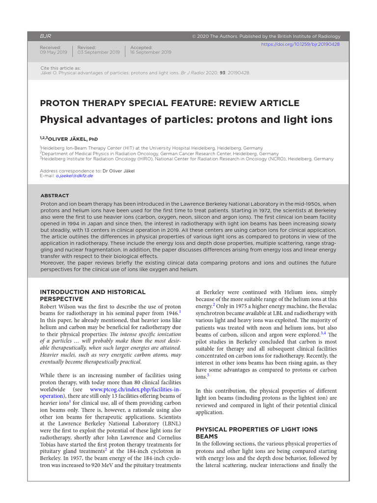 Physical Advantages of Particles: Protons and Light Ions | PDF ...