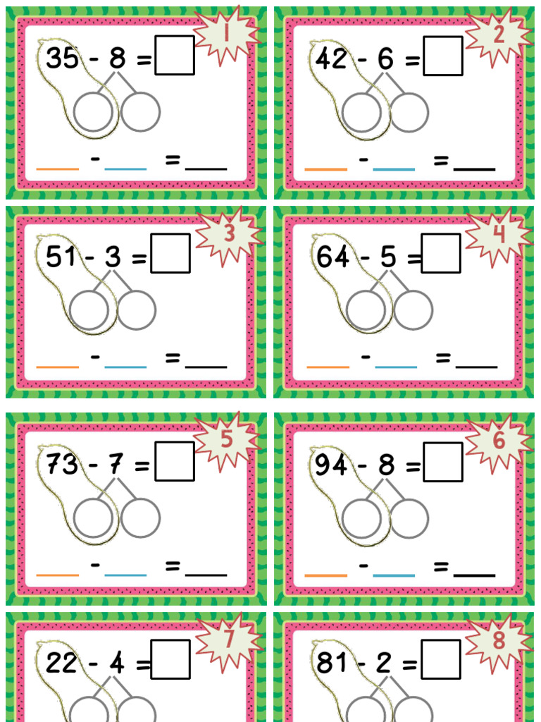 Cartes À Tâche Soustractions Du U Avec Passage de 10 Avec Aide STEF | PDF