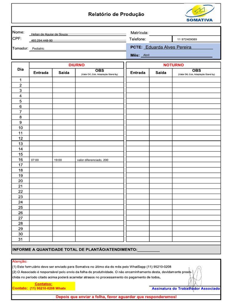 Folha de Produção | PDF