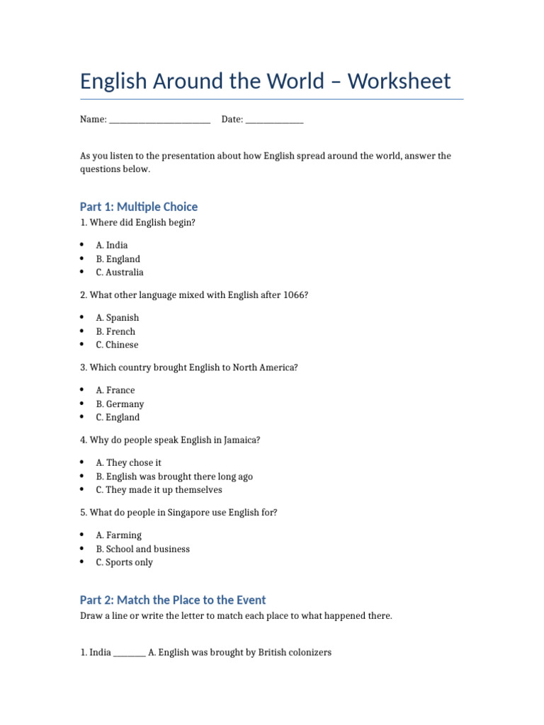 English Spread Worksheet | PDF