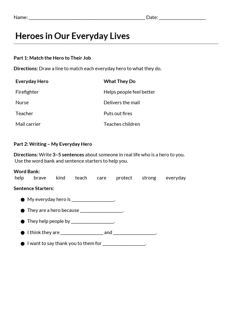 Everyday Heroes Worksheet | PDF