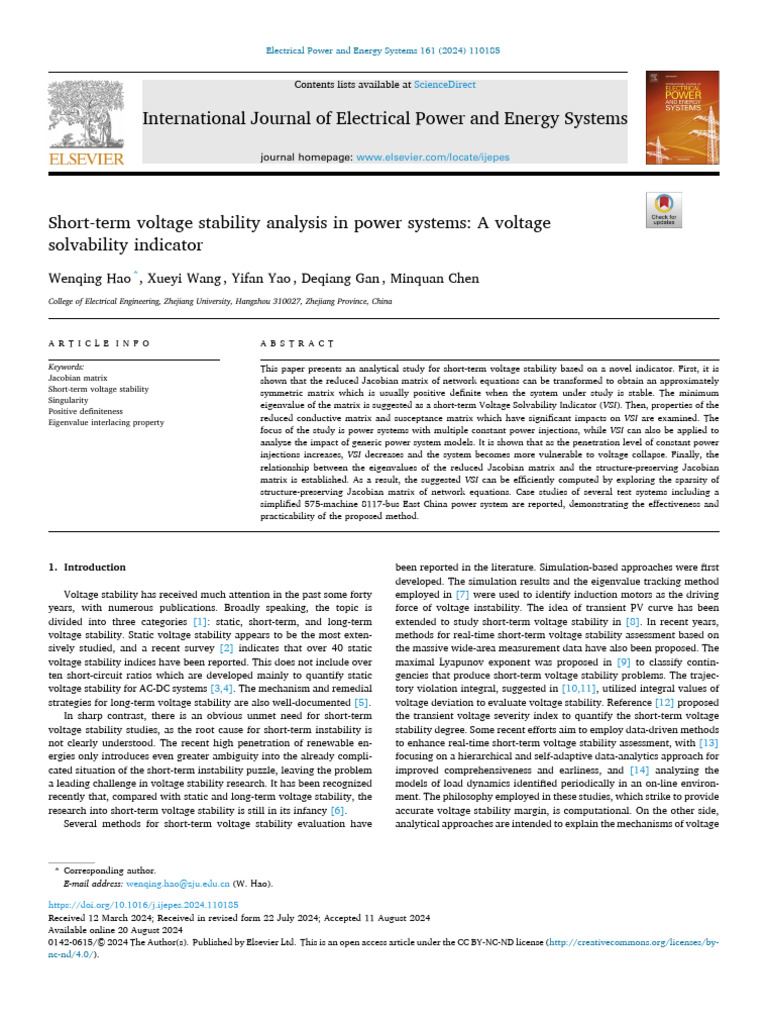 Short-Term Voltage Stability Analysis in Power Systems - A Voltage Solvability Indicator | PDF ...