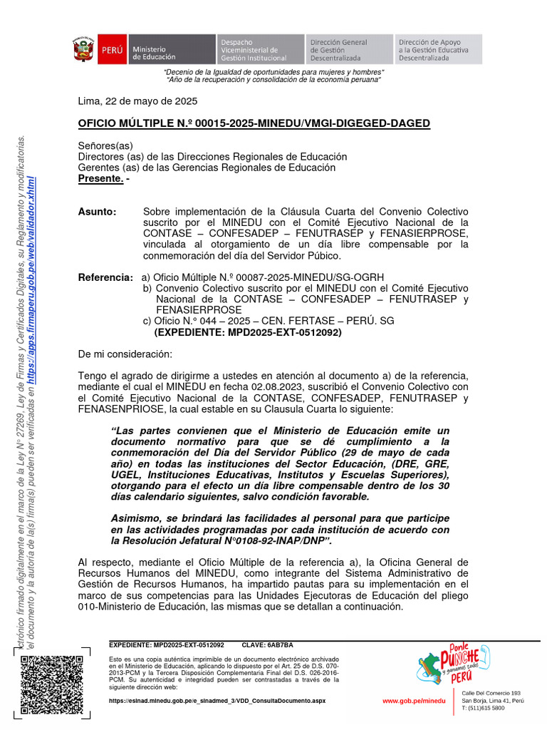 Oficio - Multiple 00015 2025 Minedu Vmgi Digeged Daged y Su Anexo | PDF ...