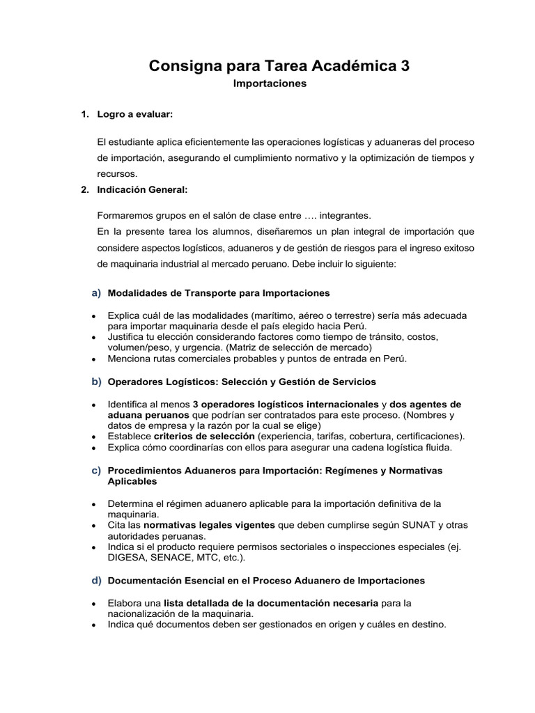 s12 - Ta3 Estructura e Indicaciones Importaciones | PDF | Logística