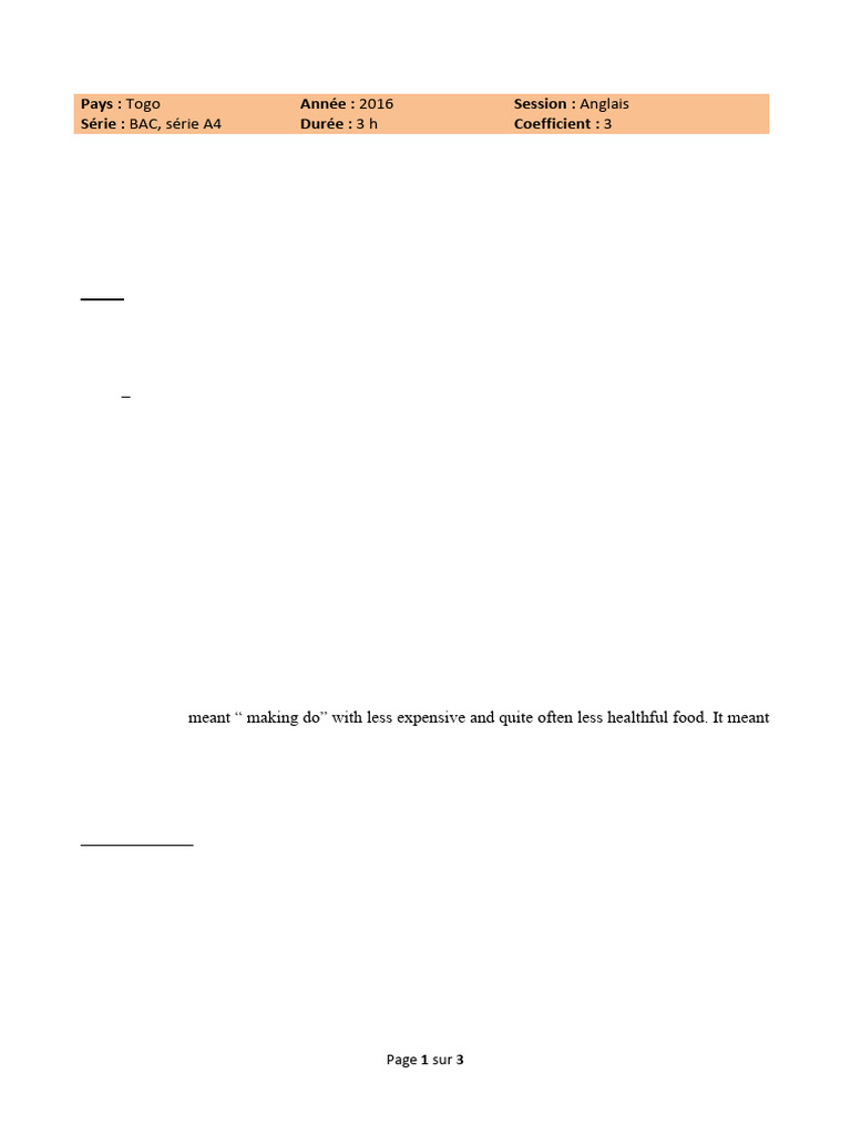 Preuve D'anglais, BAC Série A4, Année 2016, Togo | PDF | Great Depression