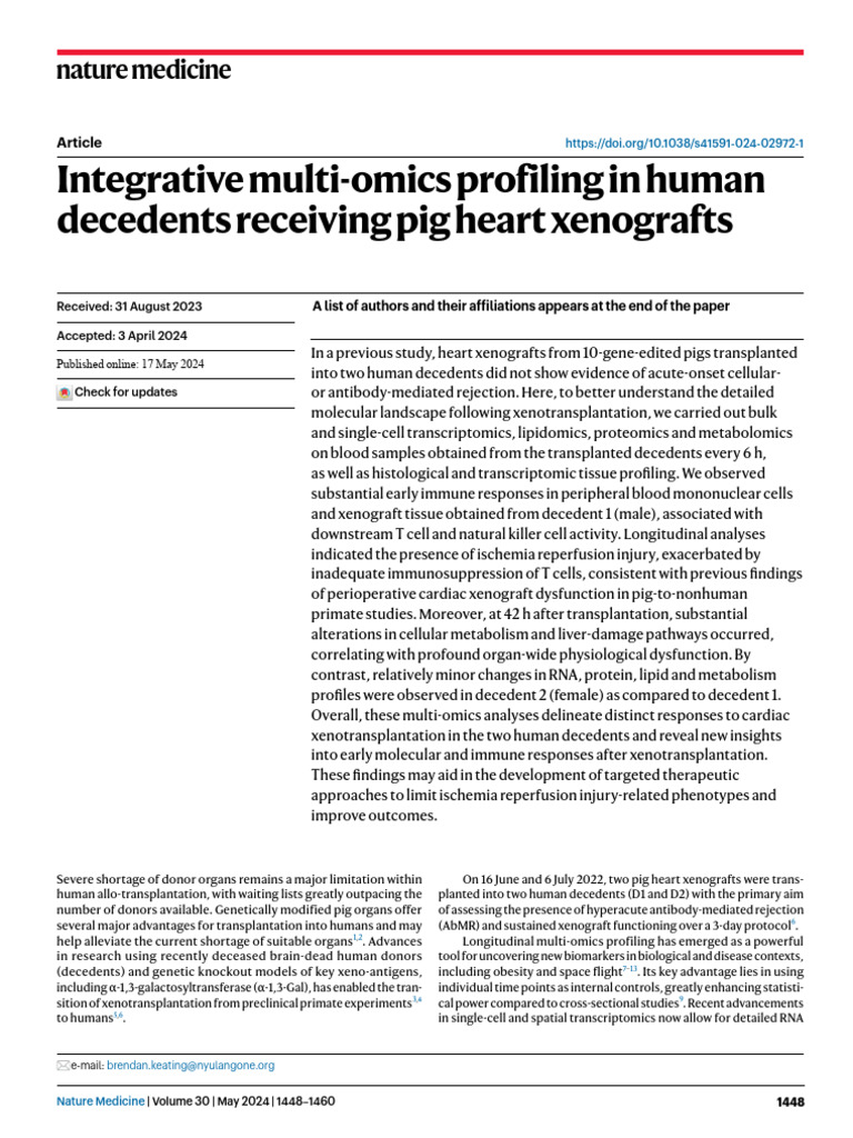 Integrative Multi-Omics Profiling in Human Decedents Receiving Pig Heart Xenografts | PDF ...